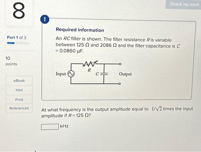 Solved 8 Part 1 of 3 10 points eBook Hint Print References ! | Chegg.com