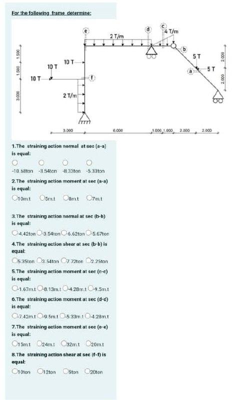 For the following frame determine: 4 T/m 2 t/m 5T | Chegg.com