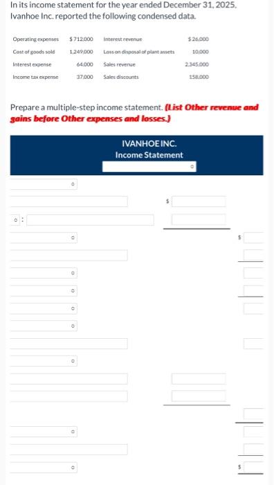 Solved In its income statement for the year ended December | Chegg.com