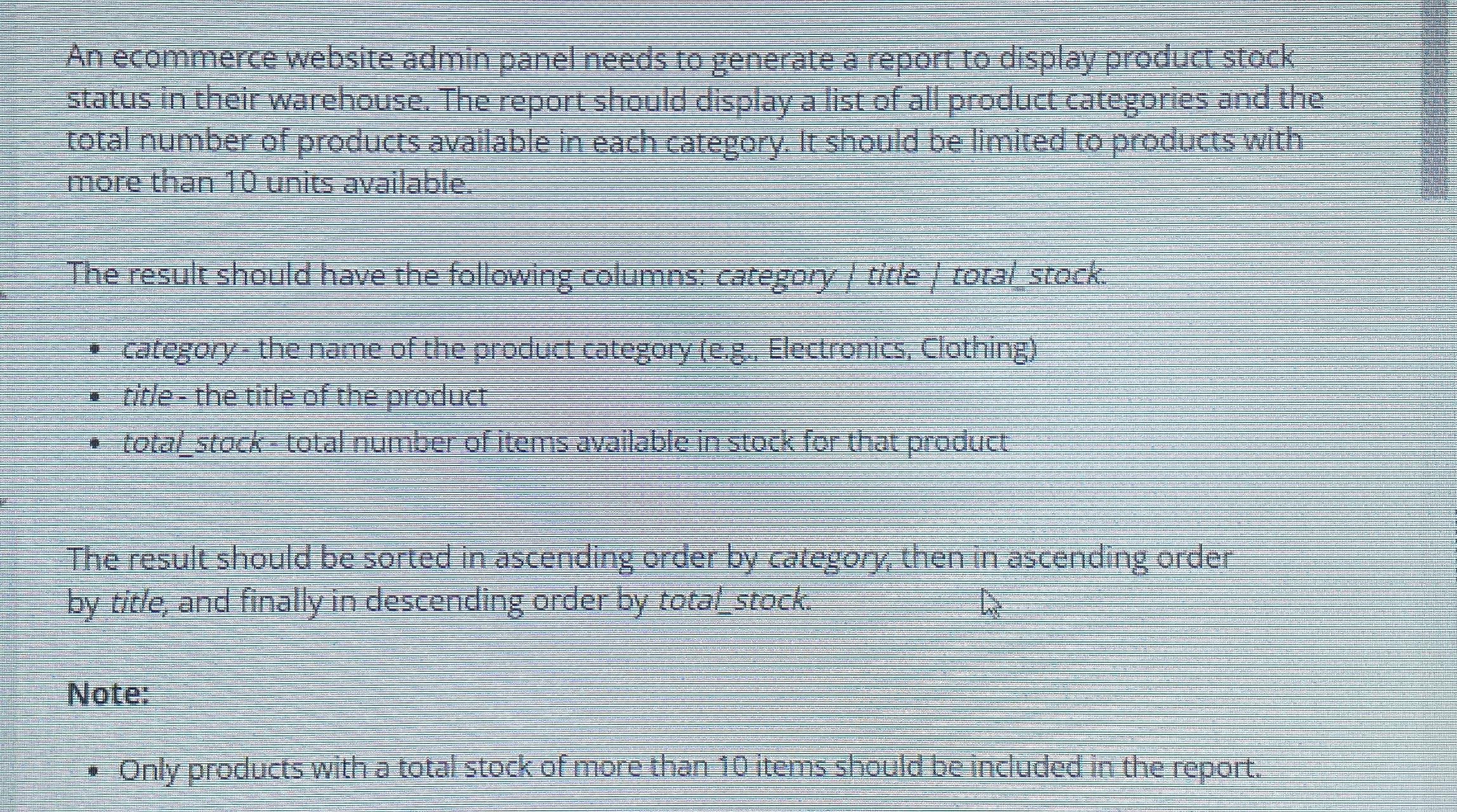 Solved An ecommerce website admin panel needs to generate a | Chegg.com