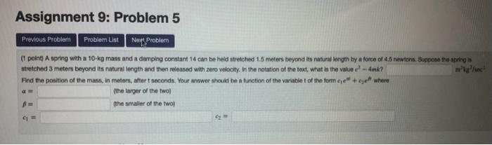 Solved Assignment 9: Problem 5 Previous Problem Problem List | Chegg.com