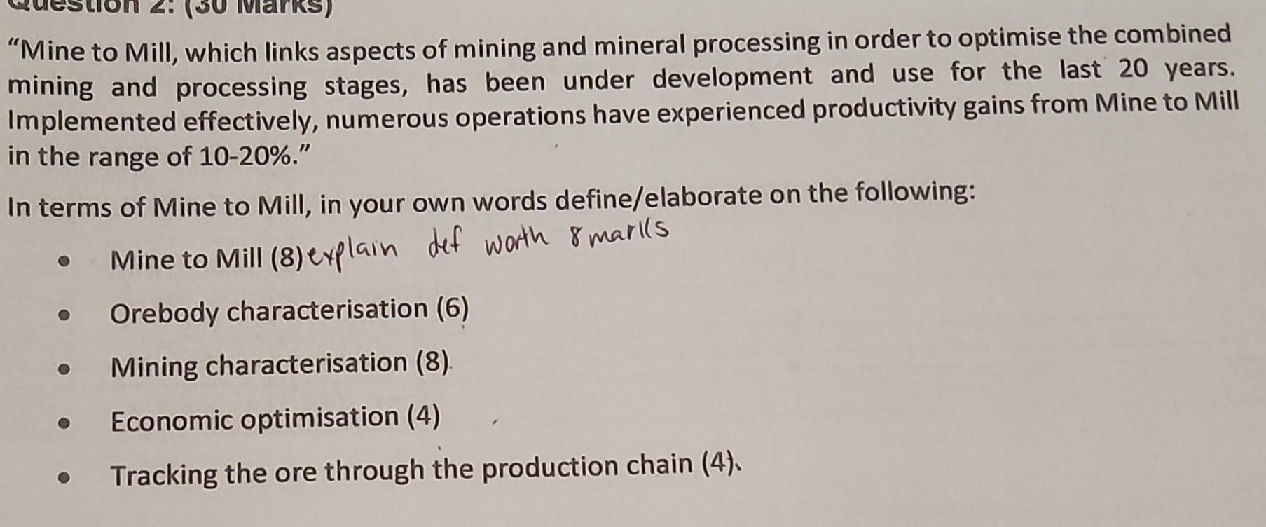 Solved "Mine to Mill, which links aspects of mining and | Chegg.com