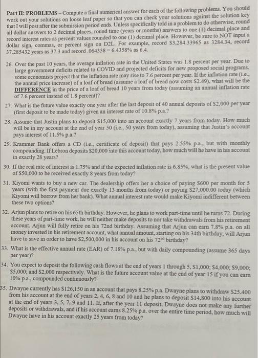 Solved Part II: PROBLEMS - Compute a final numerical answer | Chegg.com