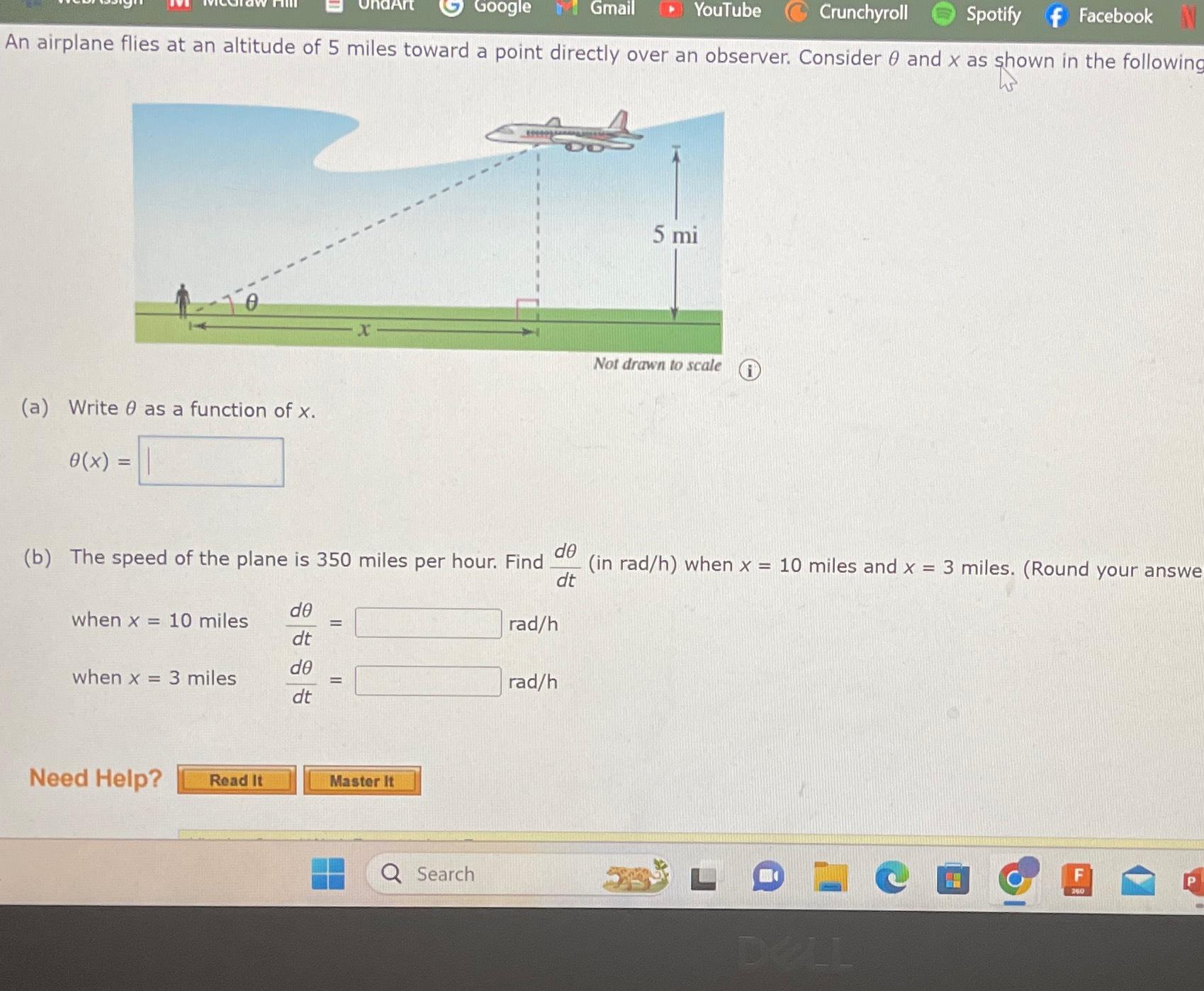 Solved An airplane flies at an altitude of 5 ﻿miles toward a | Chegg.com