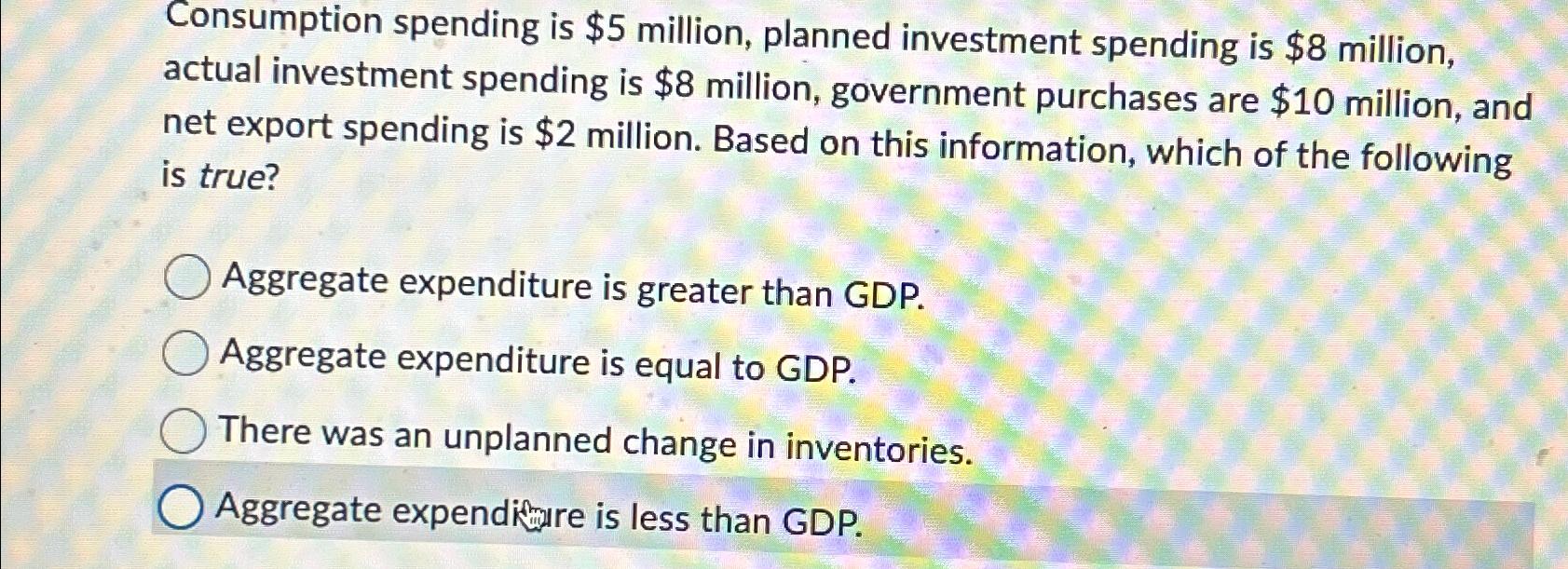 Solved Consumption spending is $5 ﻿million, planned | Chegg.com