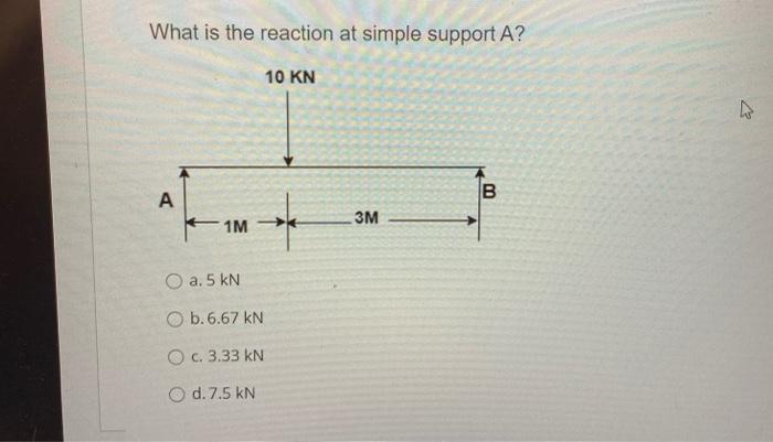 Solved What is the reaction at simple support A? 10 KN B D | Chegg.com