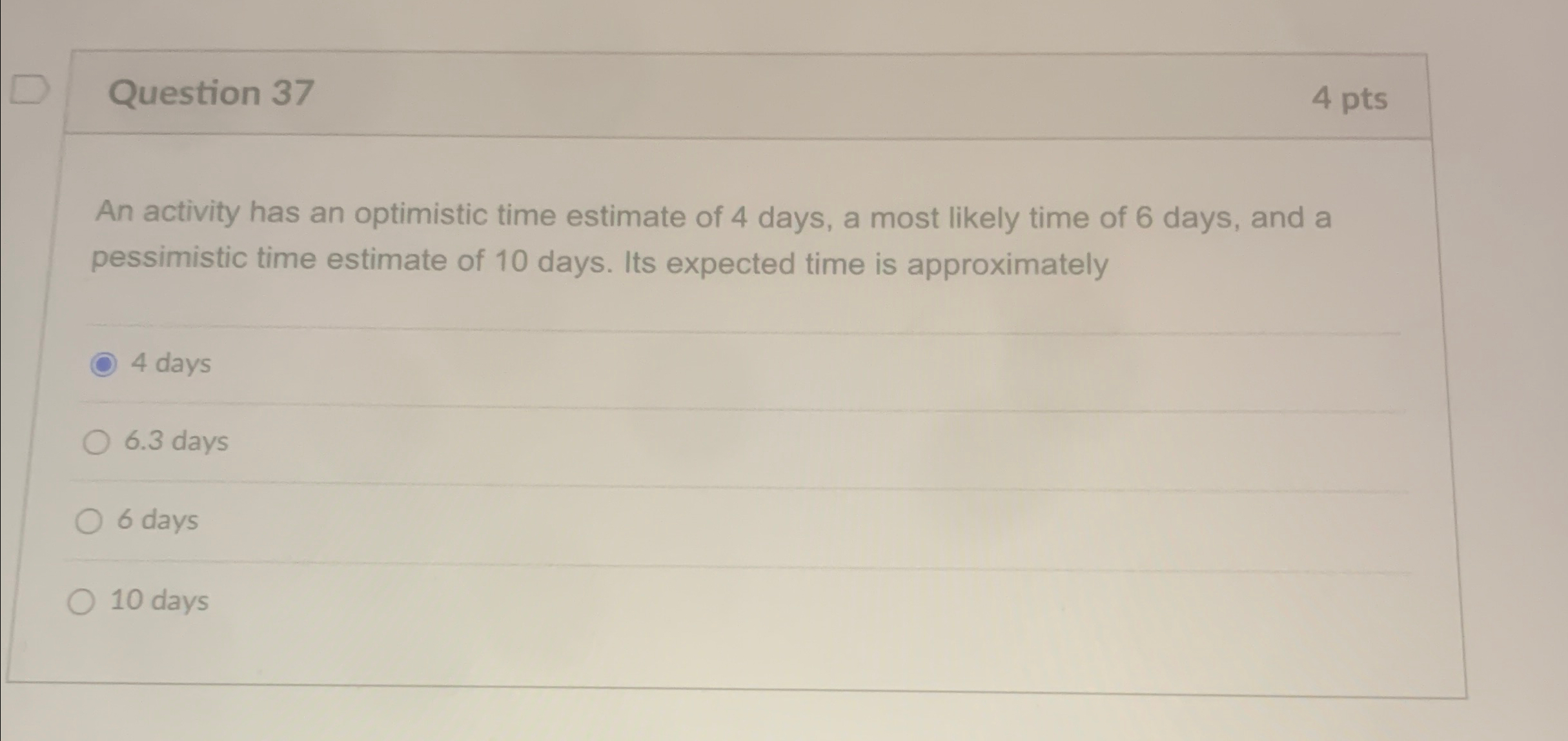 Solved Question 374 ﻿ptsAn activity has an optimistic time | Chegg.com