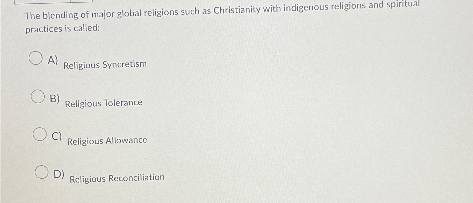 Solved The blending of major global religions such as | Chegg.com