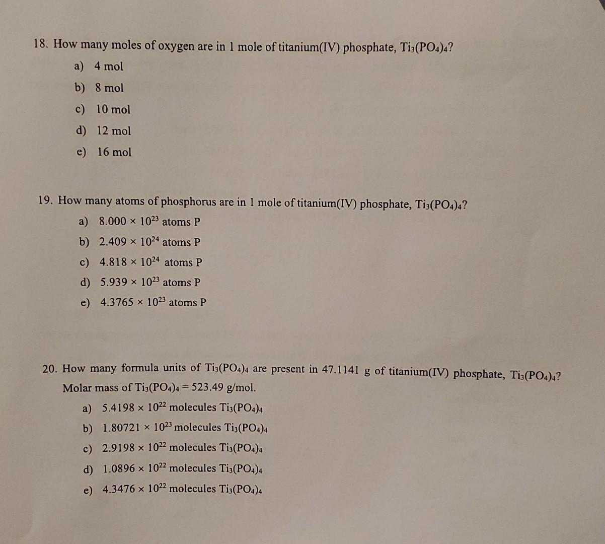 Solved 18. How many moles of oxygen are in 1 mole of | Chegg.com