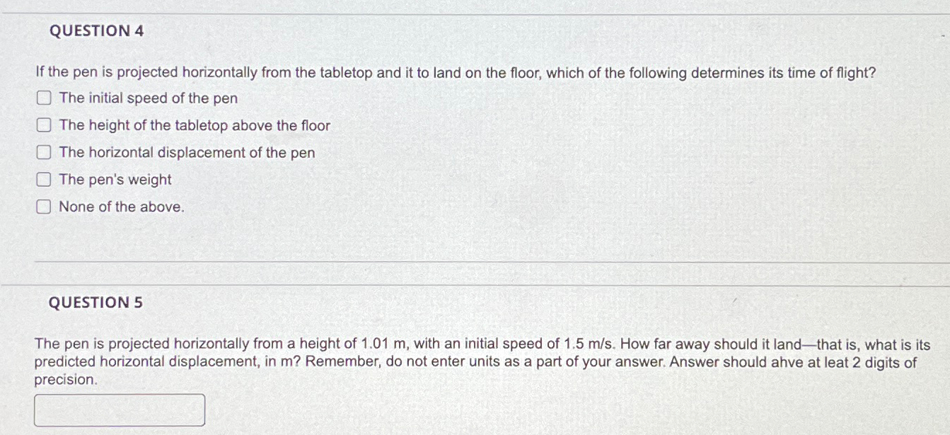Solved QUESTION 4If the pen is projected horizontally from | Chegg.com
