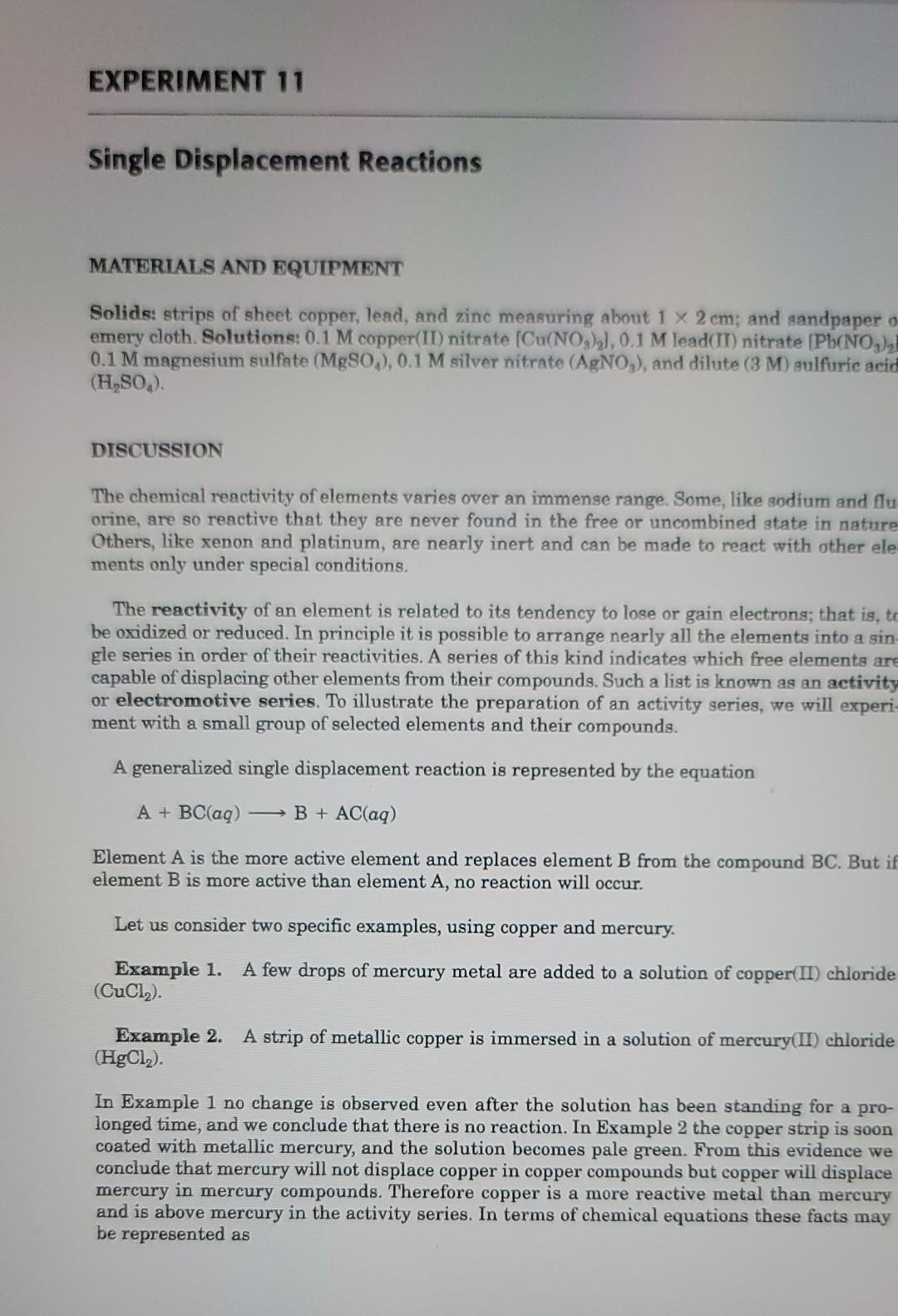 Solved MATERIALS AND EQUIPMENT Solids: strips of sheet | Chegg.com