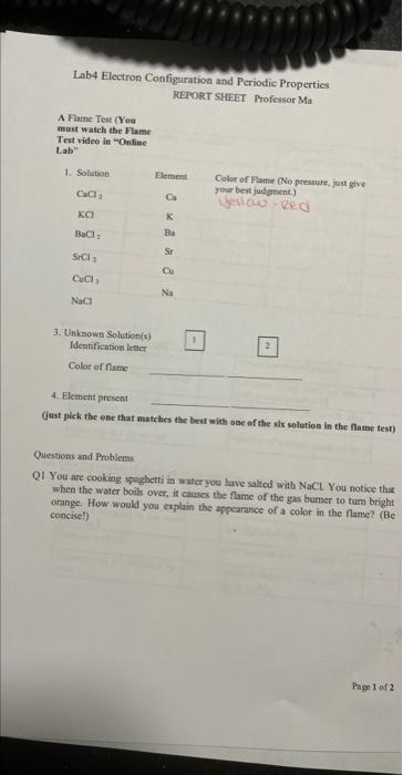 Lab4 Electron Configuration and Periodic Propertics | Chegg.com
