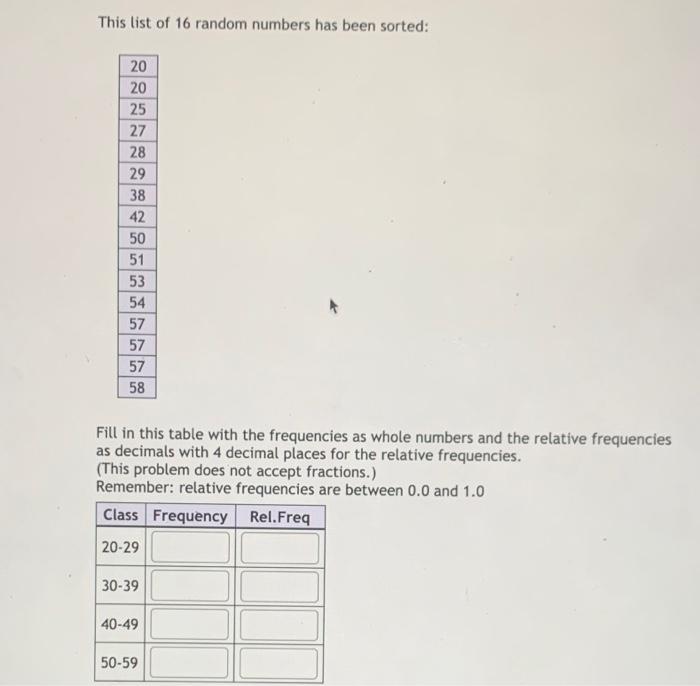 Solved This list of 16 random numbers has been sorted: 20 20 | Chegg.com