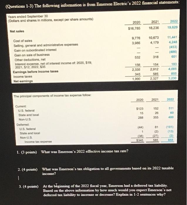 Solved (Questions 1-3) The following information is from | Chegg.com
