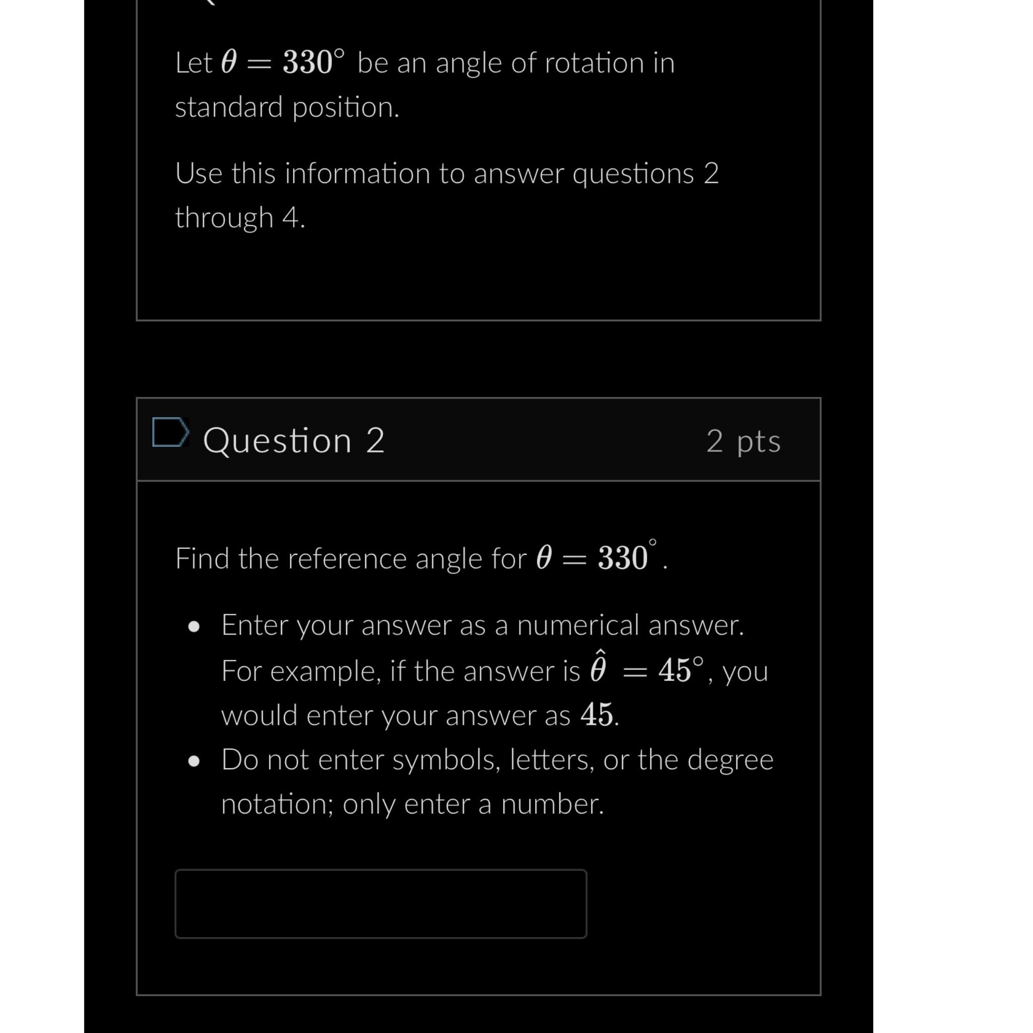 Solved Let θ=330° ﻿be an angle of rotation in standard | Chegg.com