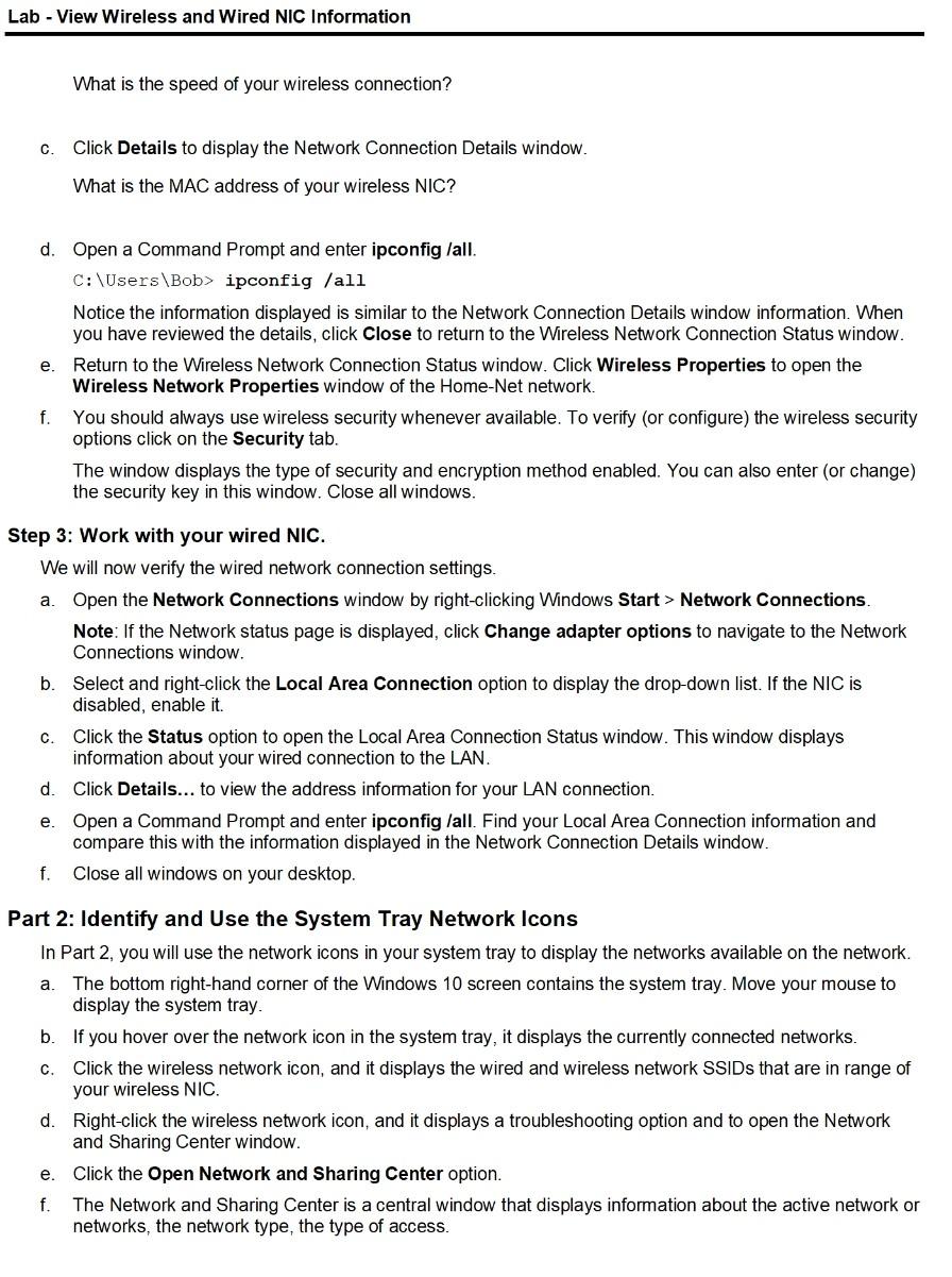 Solved Lab - View Wireless and Wired NIC Information | Chegg.com