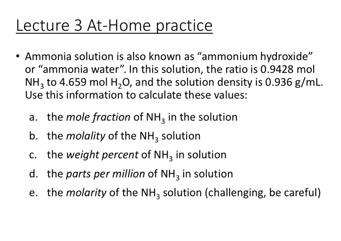Solved Lecture 3 At-Home practice • Ammonia solution is also | Chegg.com