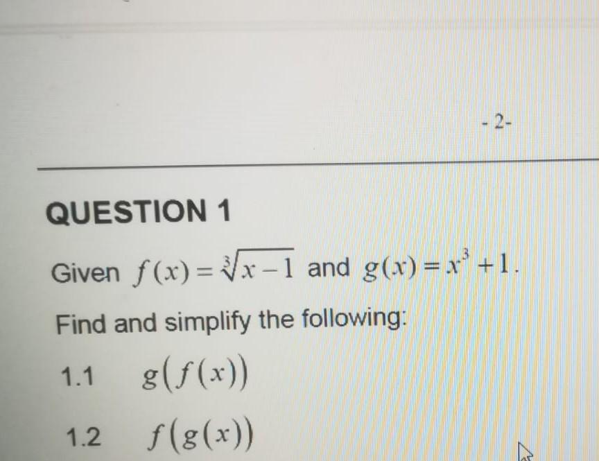 Solved Given f(x)=3x−1 and g(x)=x3+1 Find and simplify the | Chegg.com