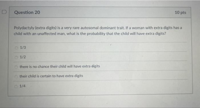 Solved Question 20 10 pts Polydactyly (extra digits) is a | Chegg.com