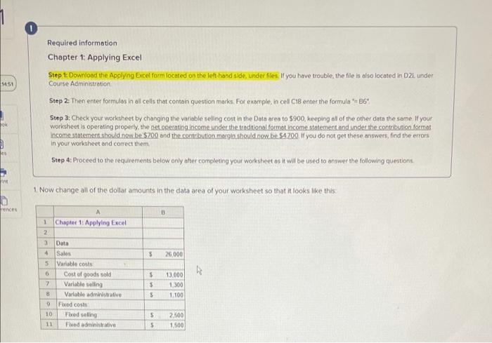 Solved Required information Chapter 1: Applying Excel 1451 | Chegg.com