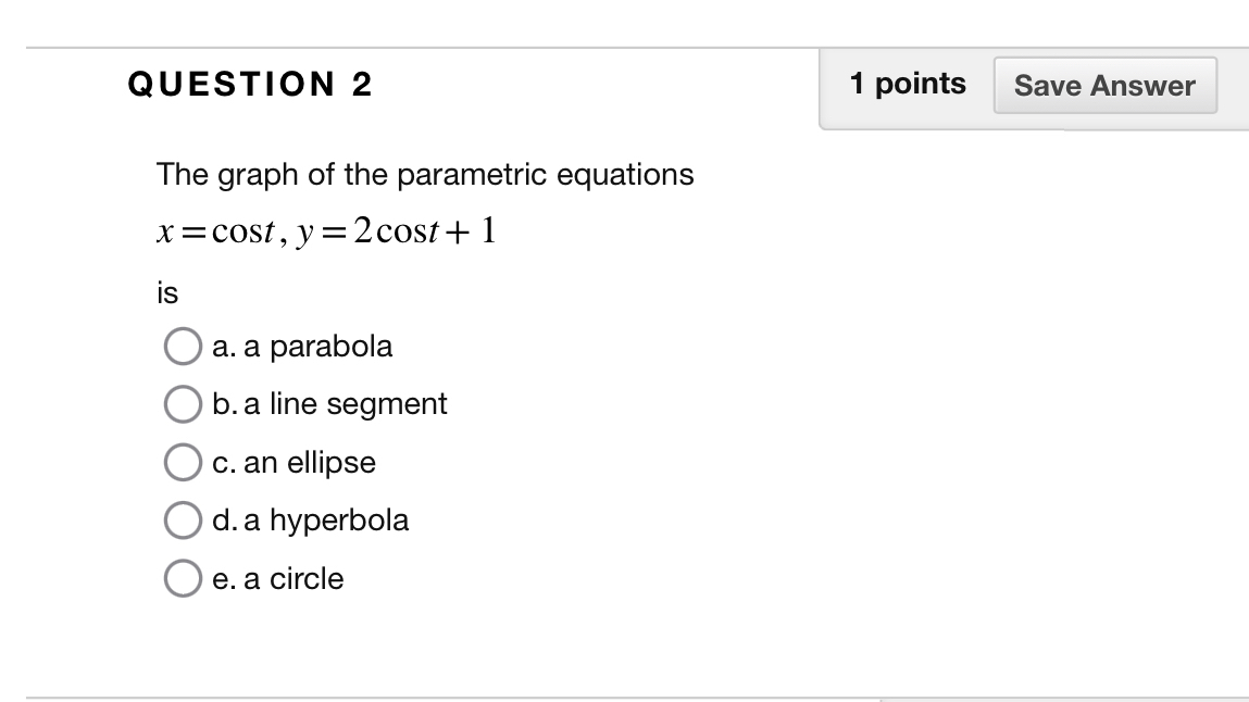 Solved QUESTION 2The graph of the parametric | Chegg.com