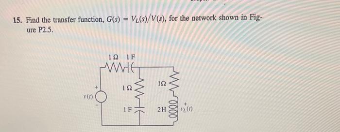 Solved 15. Find the transfer function, G(s)=VL(s)/V(s), for | Chegg.com