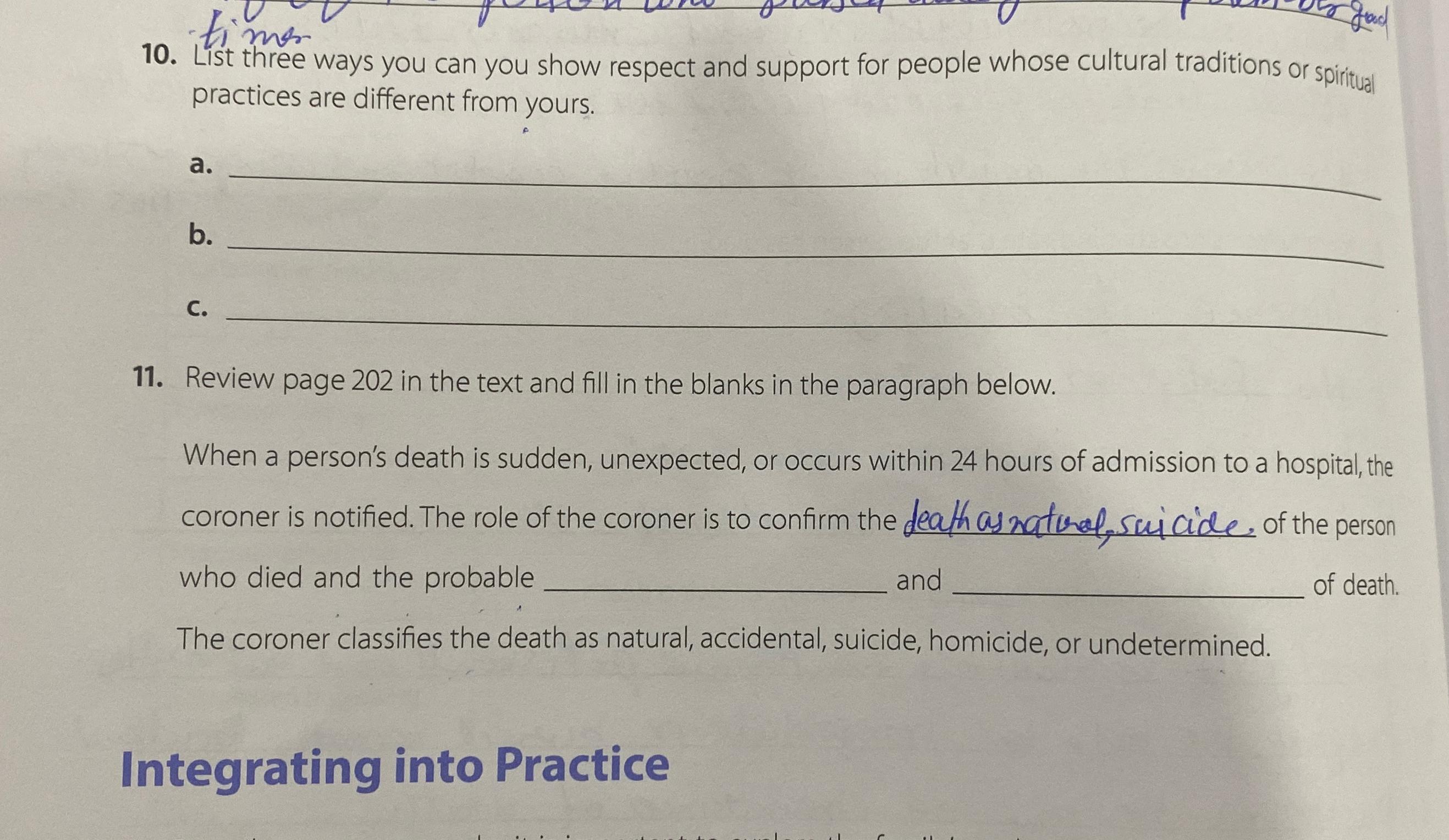 Solved List three ways you can you show respect and support | Chegg.com