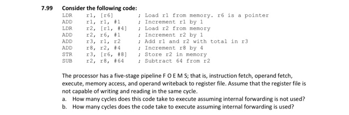 7.99 Consider the following code:LDR r1, [r6] ; Load | Chegg.com