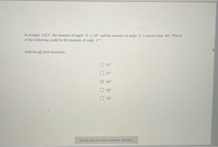 Solved In triangle DEF, the measure of angle D is 25° and | Chegg.com