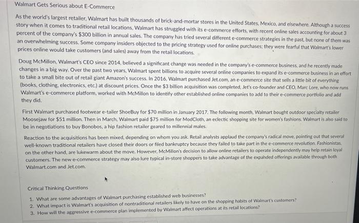 Solved Walmart Gets Serious about E-Commerce As the world's | Chegg.com