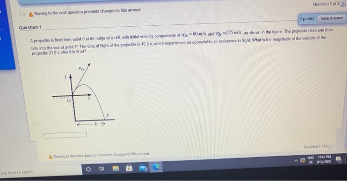 Solved A projectile is fired point 0 at the edge of a clift, | Chegg.com