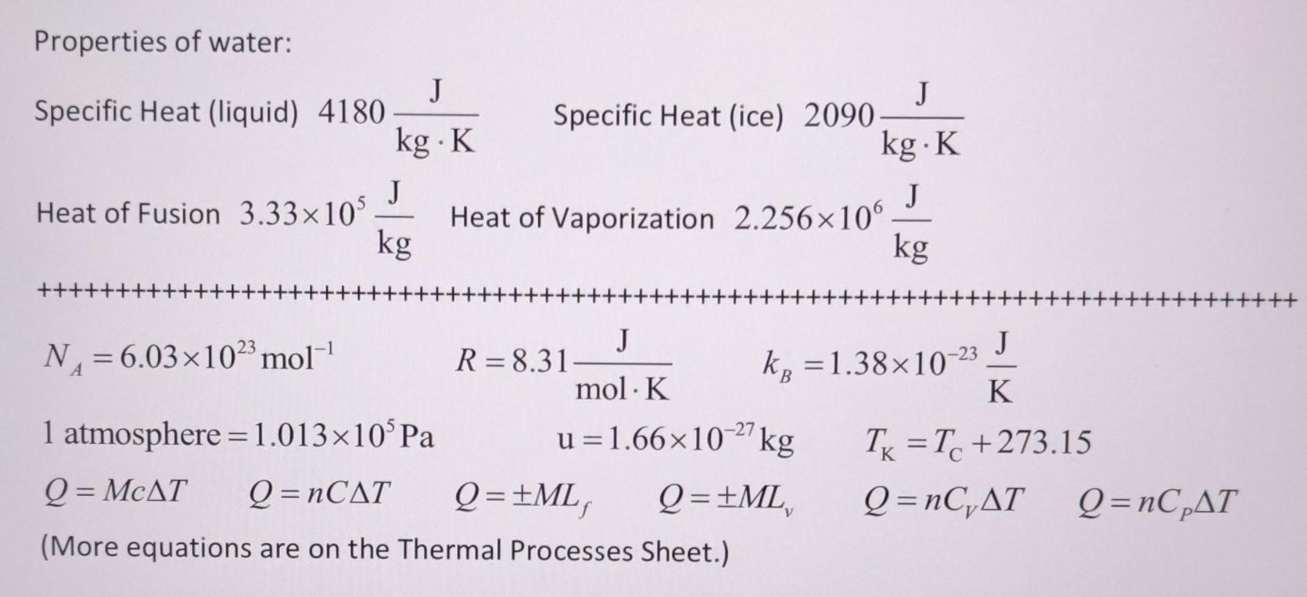 Solved Properties of water: Specific Heat (liquid) 4180kg⋅KJ | Chegg.com