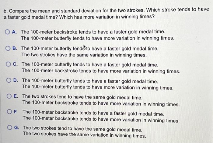 Solved The table shows the 100-meter backstroke and the | Chegg.com