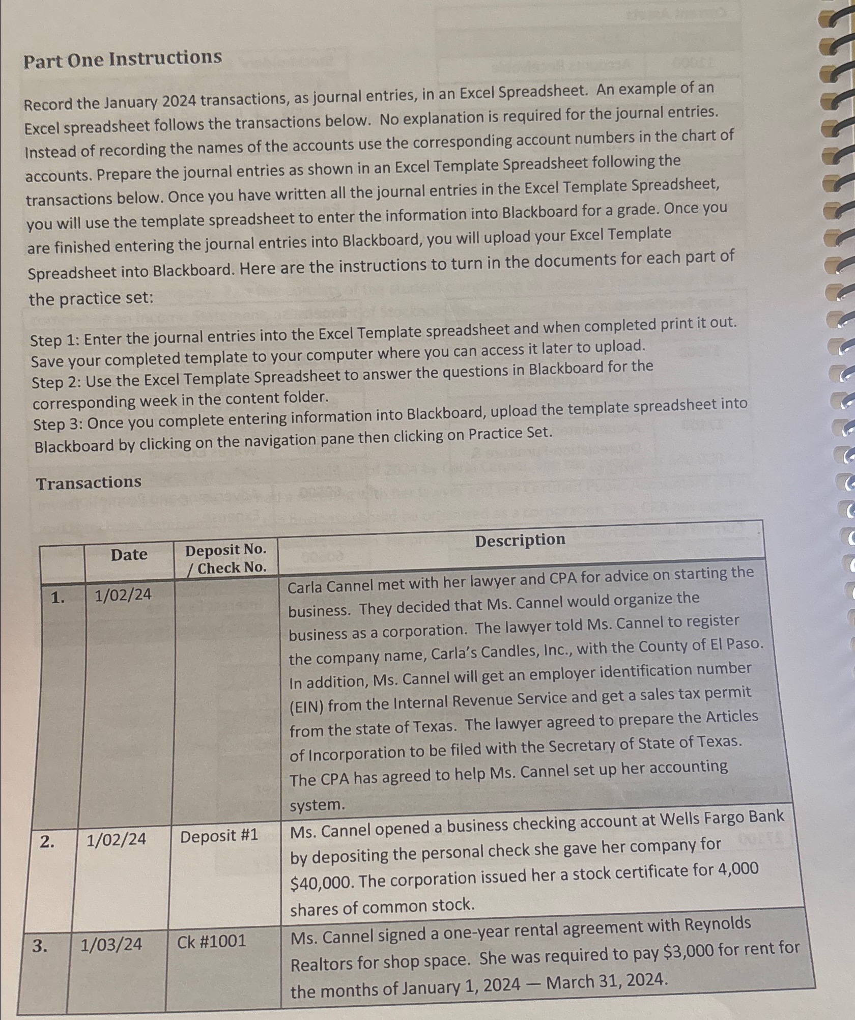 Solved Part One InstructionsRecord the January 2024 | Chegg.com