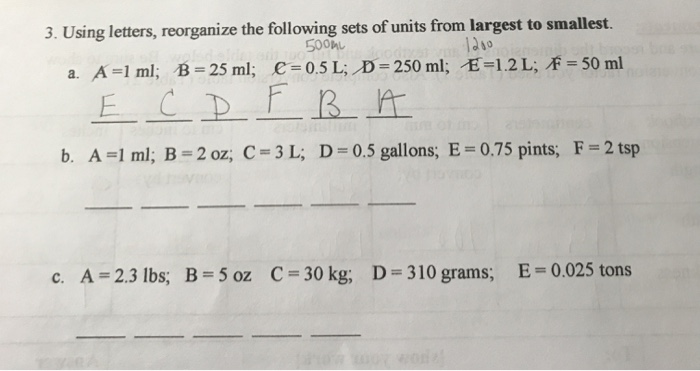 Solved 3. Using letters, reorganize the following sets of | Chegg.com