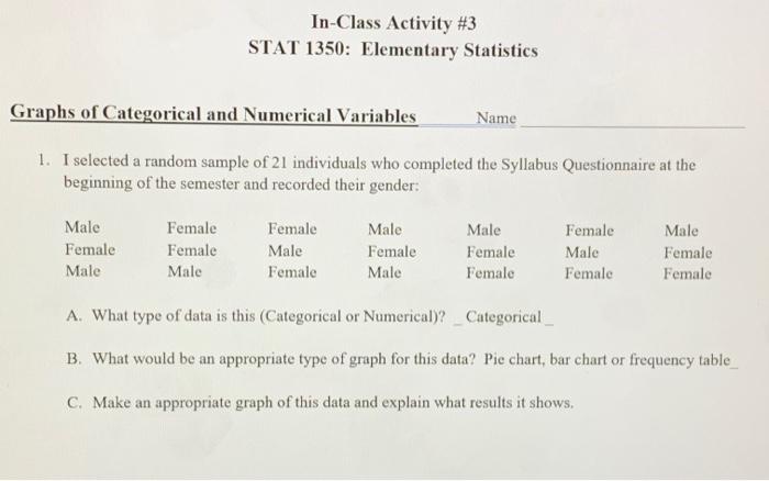 Solved In-Class Activity #3 STAT 1350: Elementary Statistics | Chegg.com