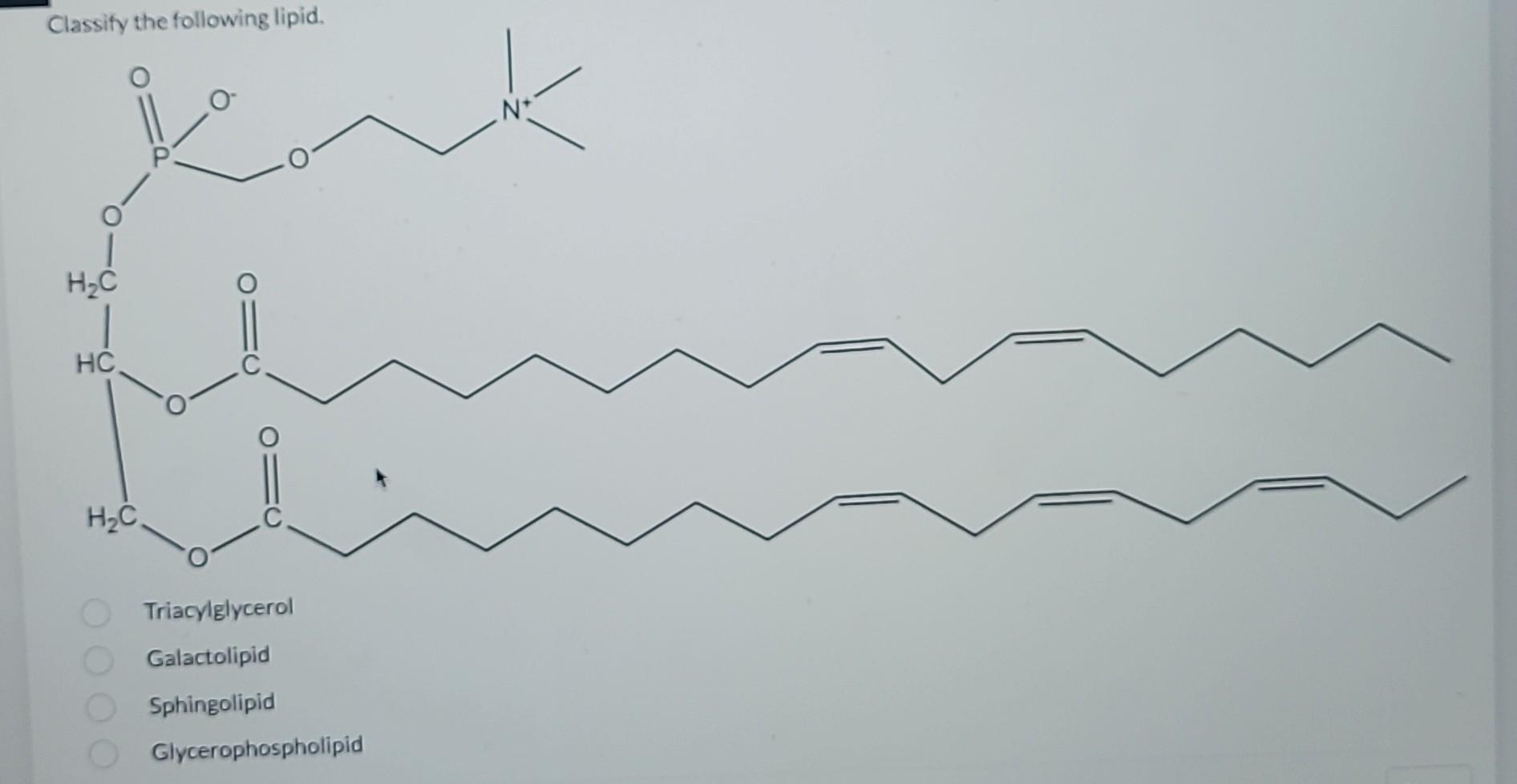 Solved Classify the following lipid. Triacylglycerol | Chegg.com