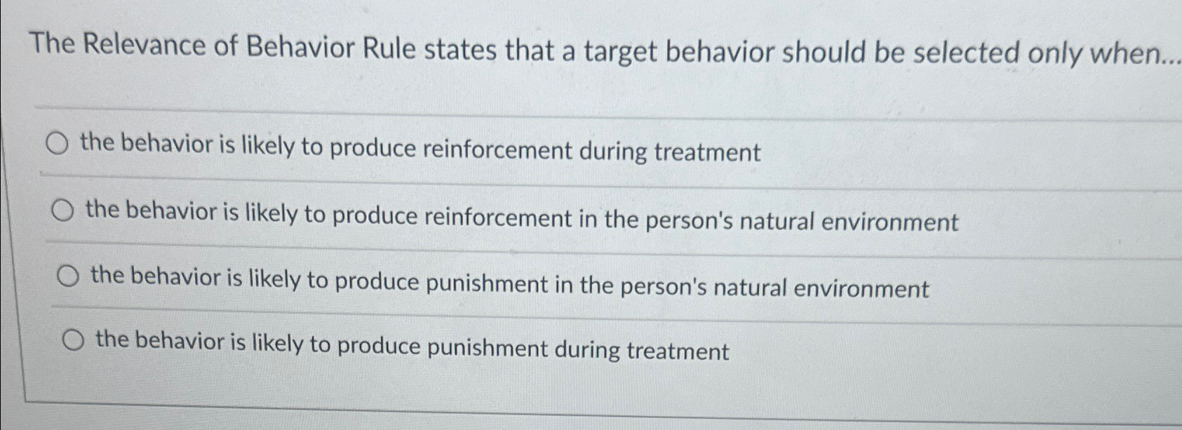 Solved The Relevance of Behavior Rule states that a target | Chegg.com