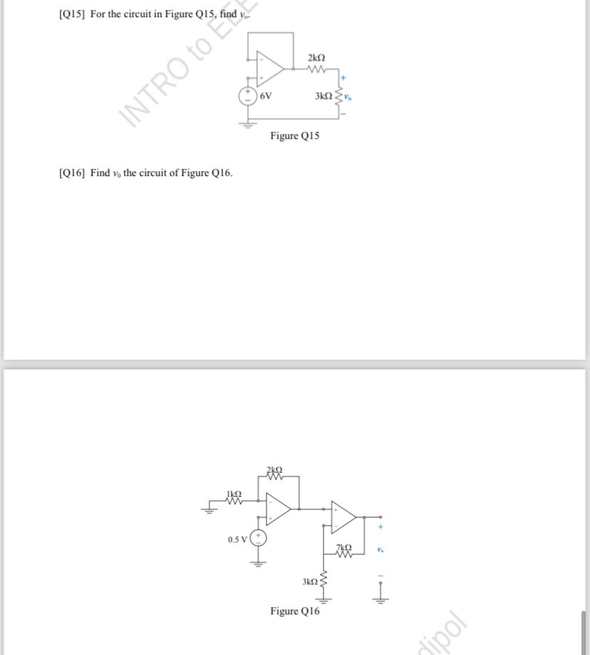 Solved [Q15] ![Q16] ﻿Find v_(0) ﻿the circuit of Figure Q16. | Chegg.com