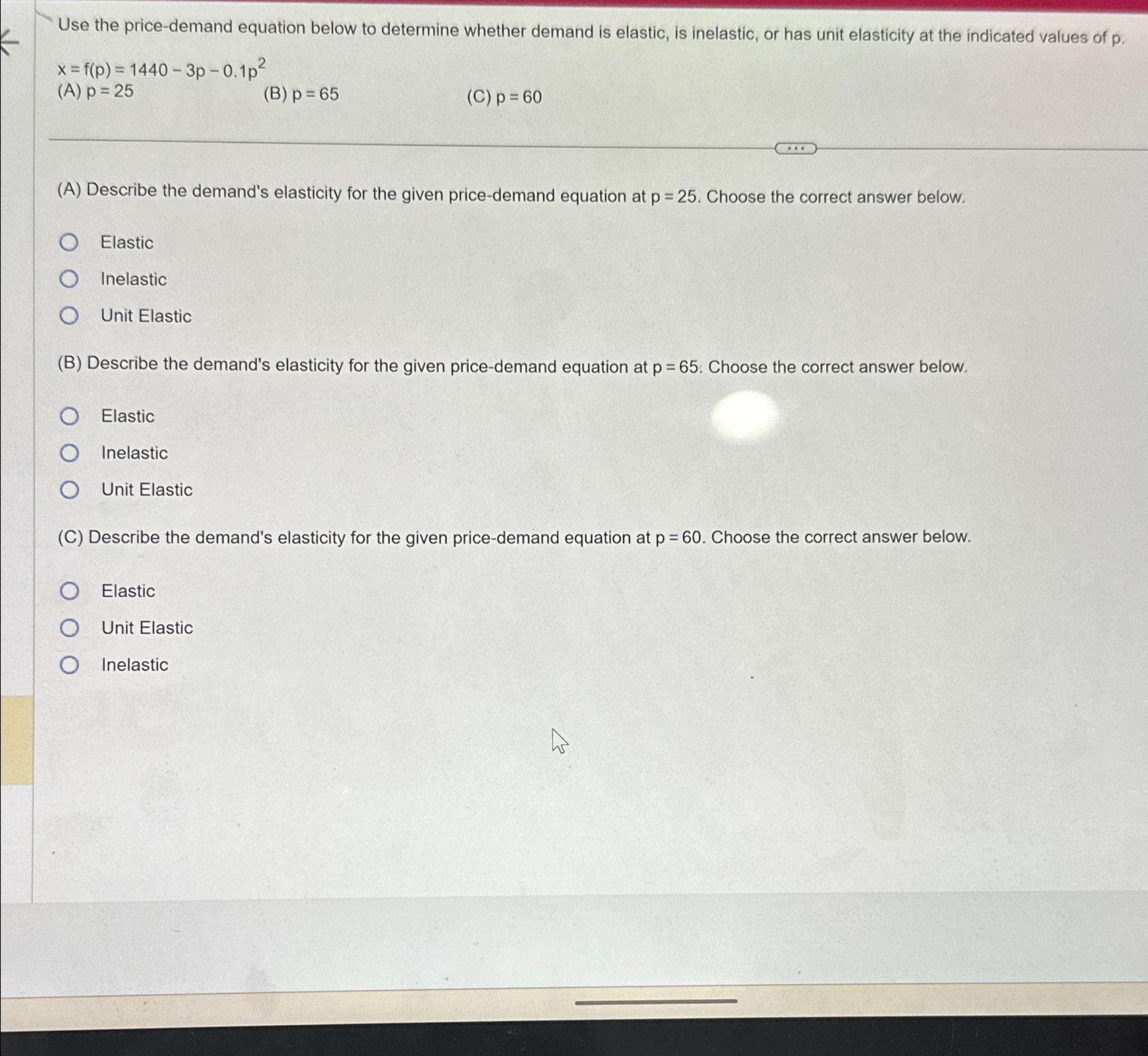 Solved Use the price-demand equation below to determine | Chegg.com