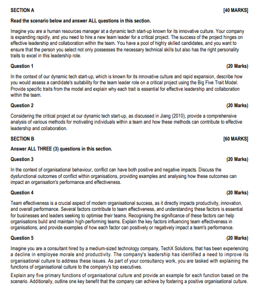 Solved SECTION A[40 ﻿MARKS]Read the scenario below and | Chegg.com