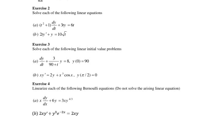 Solved Exercise 2Solve each of the following linear | Chegg.com