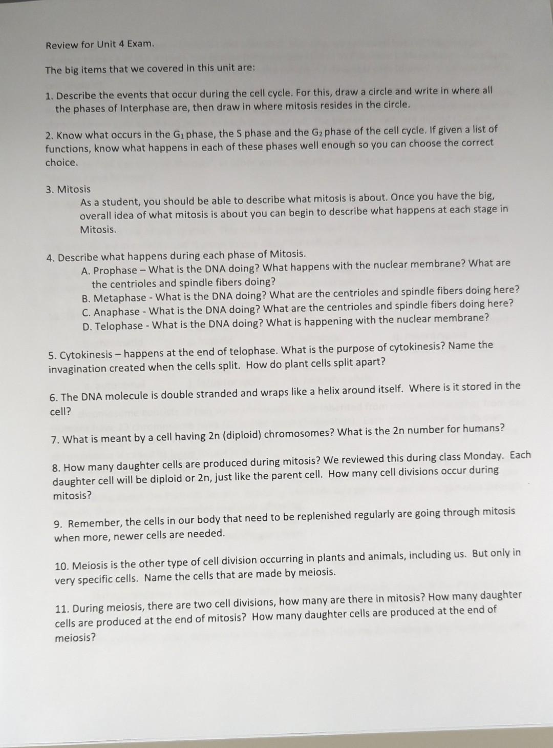 Solved Review for Unit 4 Exam. The big items that we covered | Chegg.com