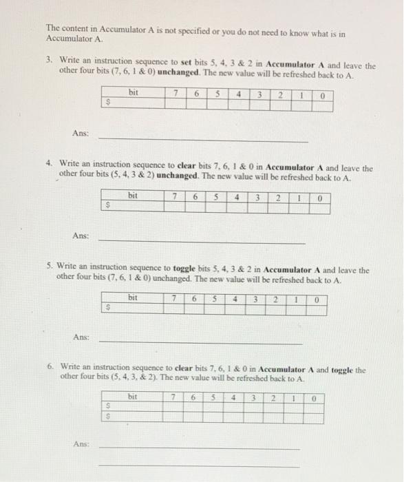 Solved The content in Accumulator A is not specified or you | Chegg.com