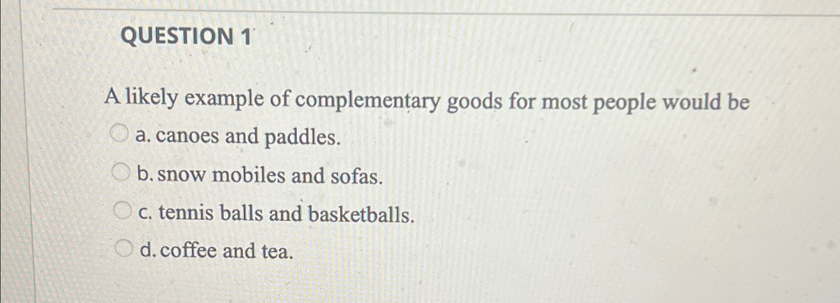 Solved QUESTION 1A likely example of complementary goods for | Chegg.com
