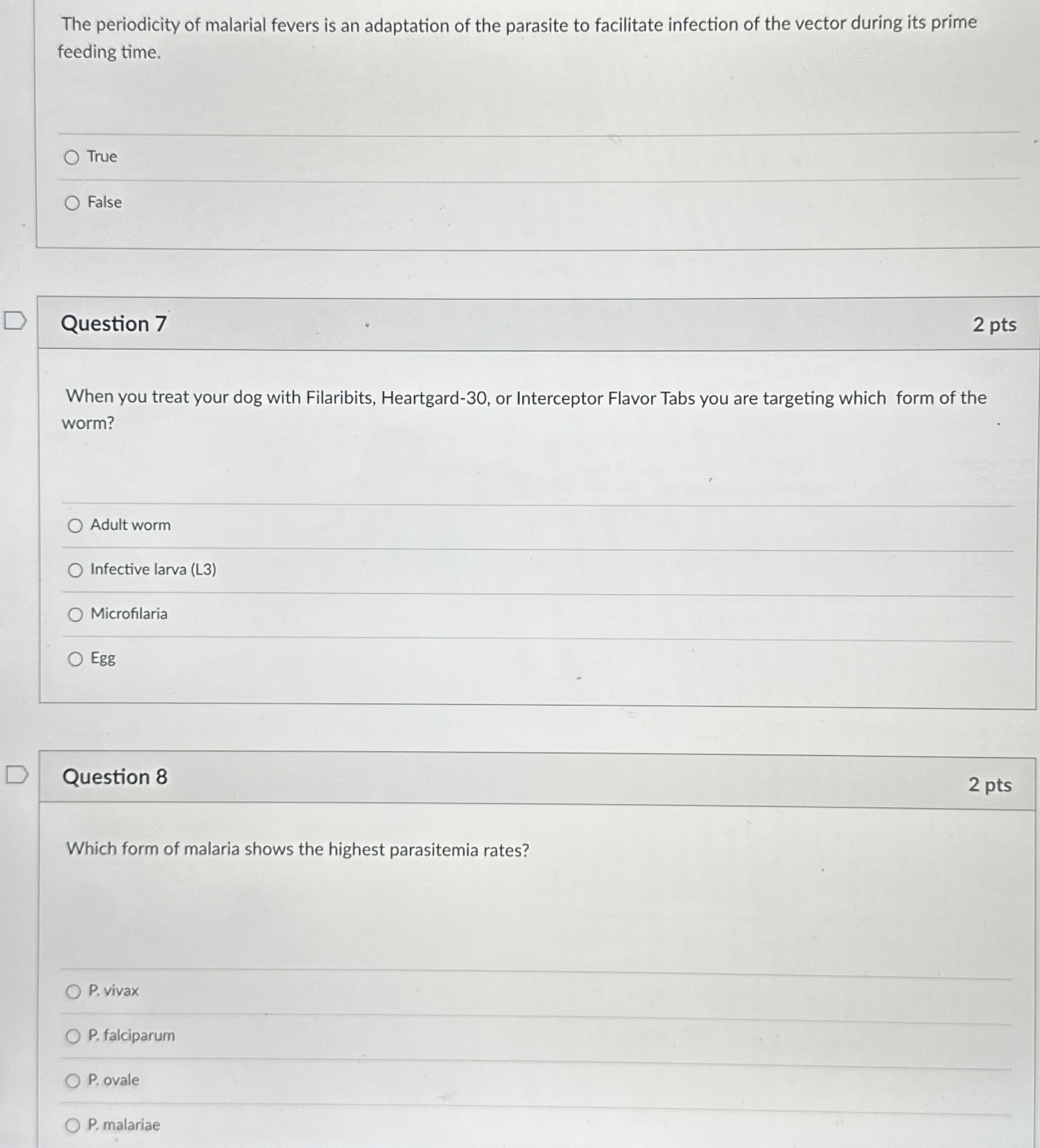Solved The periodicity of malarial fevers is an adaptation | Chegg.com