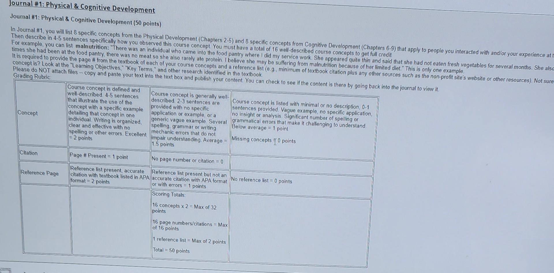 Solved Journal \#1: Physical \& Cognitive Development | Chegg.com