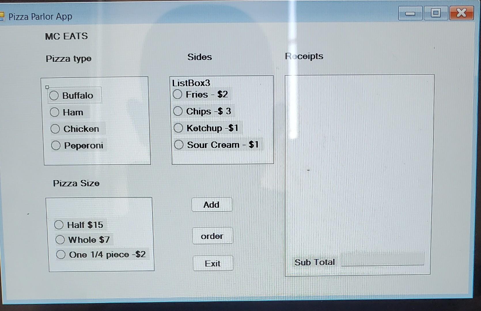 Solved create a pizza parlor app in Microsoft Visual Basic | Chegg.com