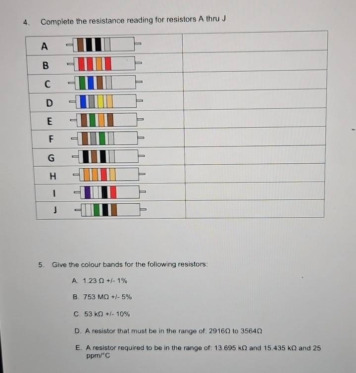 Solved Complete the resistance reading for resistors A thru | Chegg.com