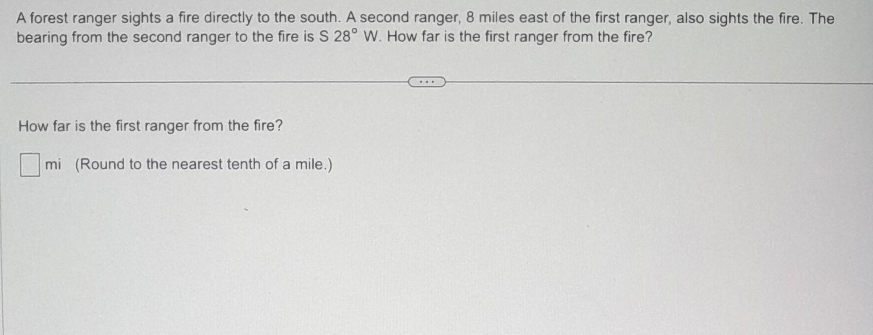 Solved A forest ranger sights a fire directly to the south. | Chegg.com